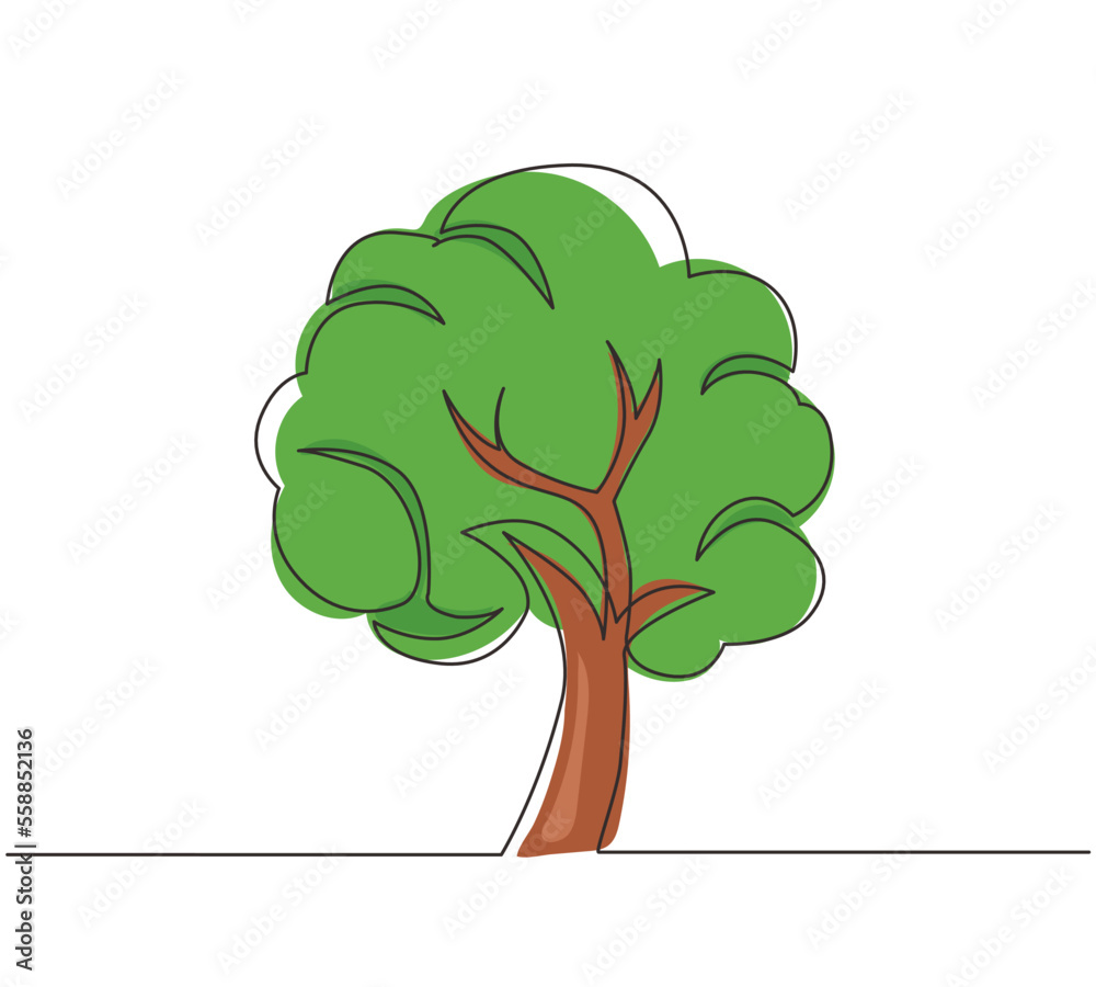 Vecteur Stock Single one line drawing green tree fertile on white ...