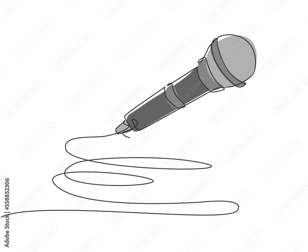 Single one line drawing microphone for karaoke. Illustration on white ...