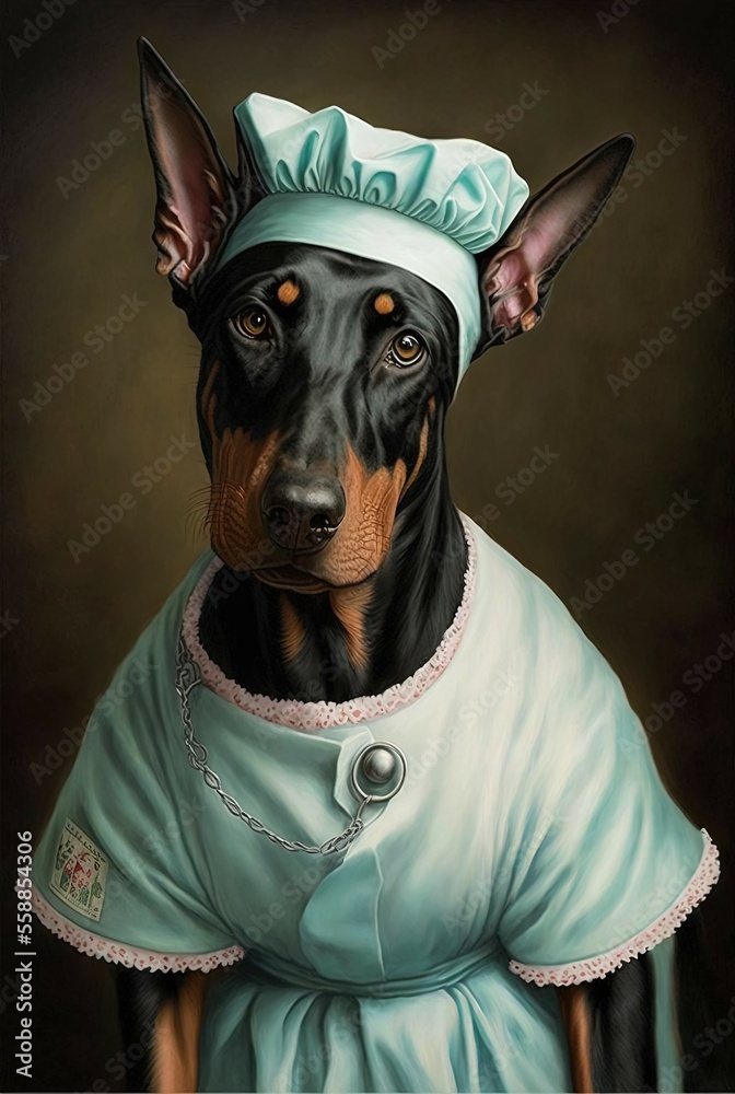 Doberman in a Nurse Costume. Generative AI. Stock Illustration | Adobe ...