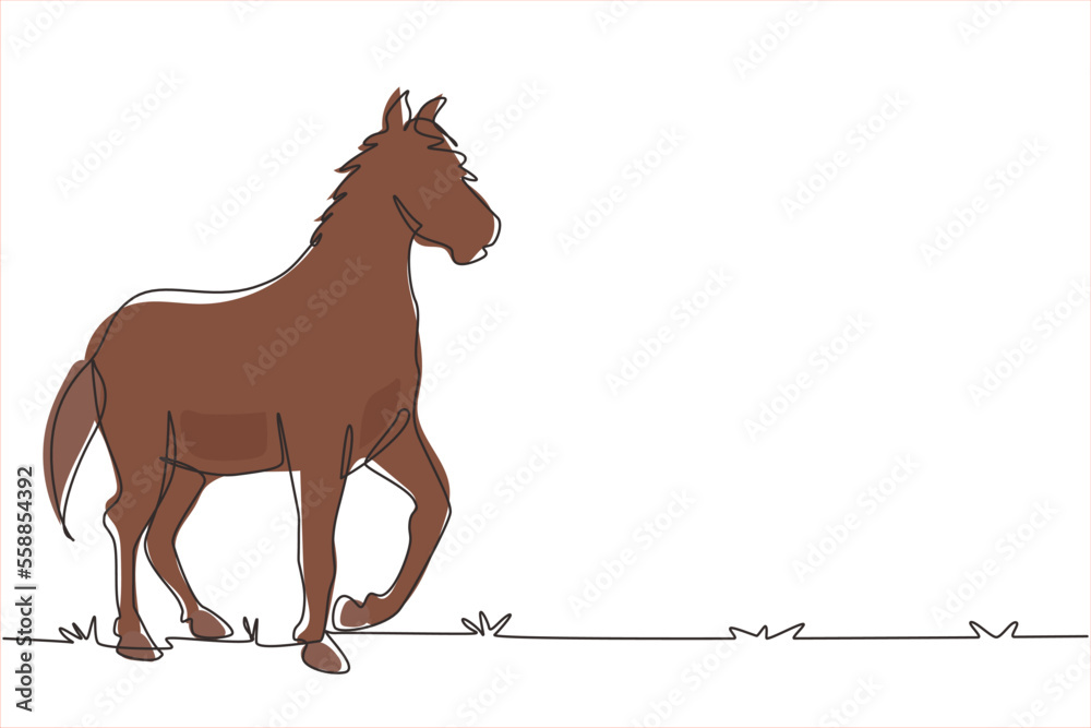 Single one line drawing running horse sketch of Arabian stallion ...