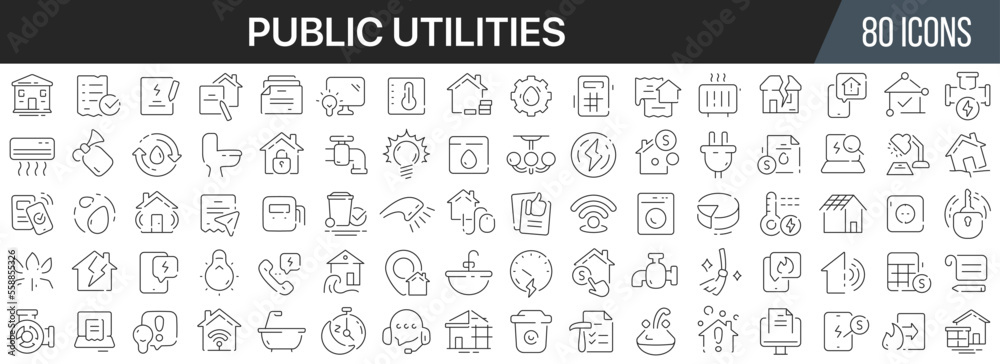 Public utilities line icons collection. Big UI icon set in a flat ...
