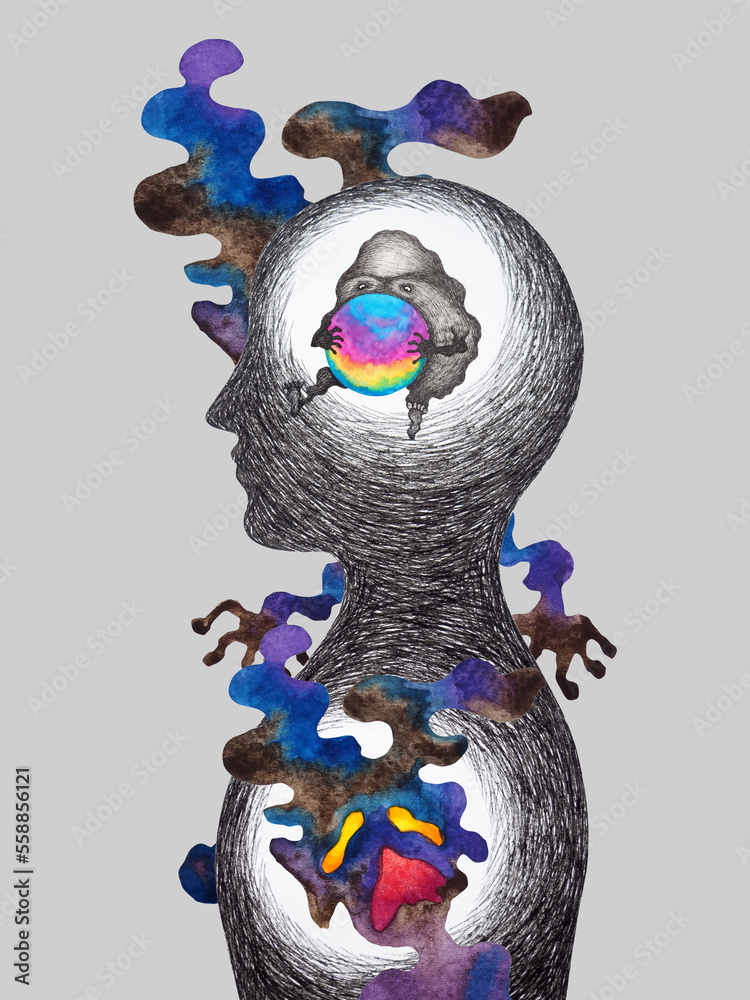 human man body sit with mind mental health healing spiritual sad pain ...