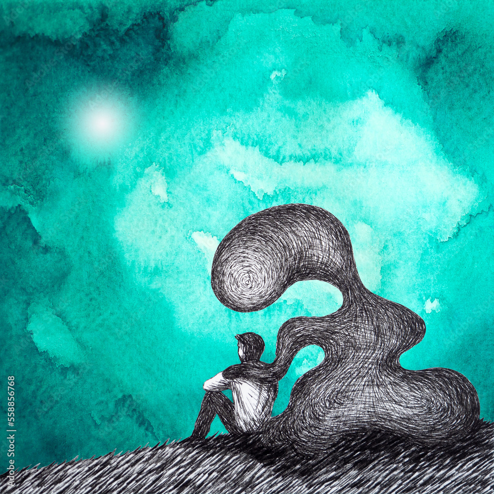 human man body sit with mind mental health healing spiritual sad pain ...