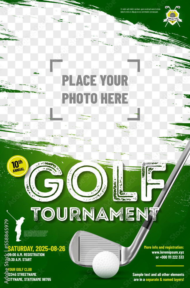 Golf poster template with place for your photo Stock Vector | Adobe Stock