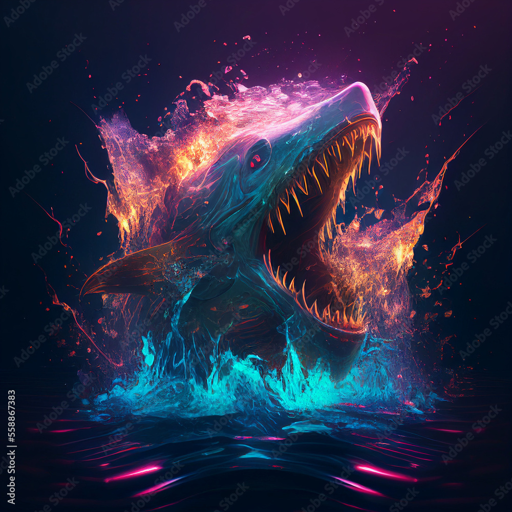 Abstract water monster breaking the surface of the water, scary with ...