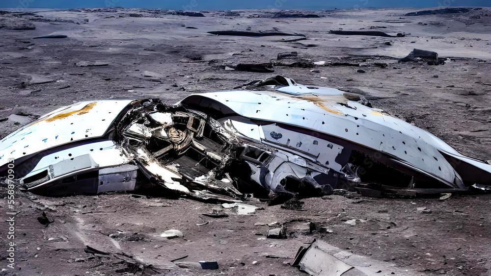 wreckage of a UFO crash. Background Illustration. Digital matte ...