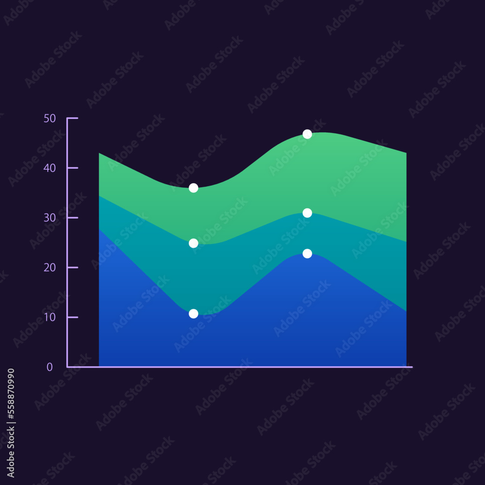 Multi-layered area infographic chart design template for dark theme ...