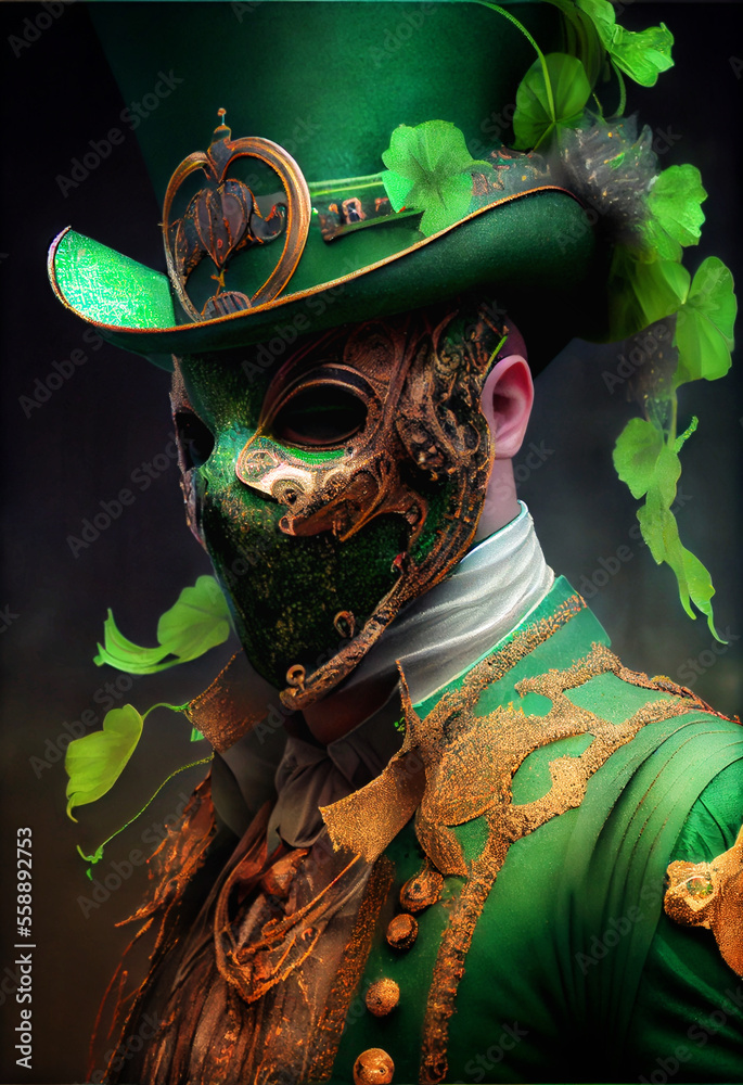 Generative AI abstract render of an irish themed Venetian carnival mask ...