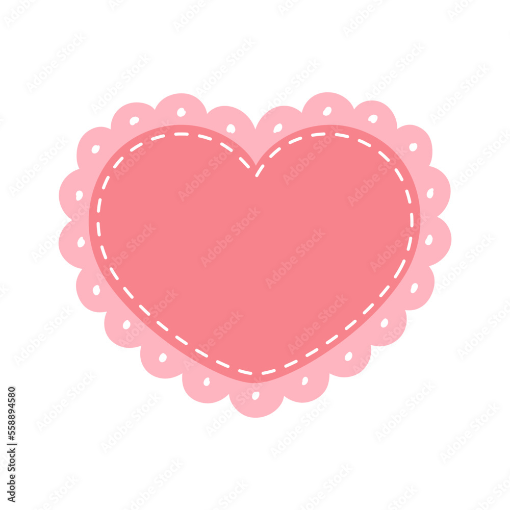 Scalloped Edge Stitched Heart Frame Badge Vector. Simple label sticker ...
