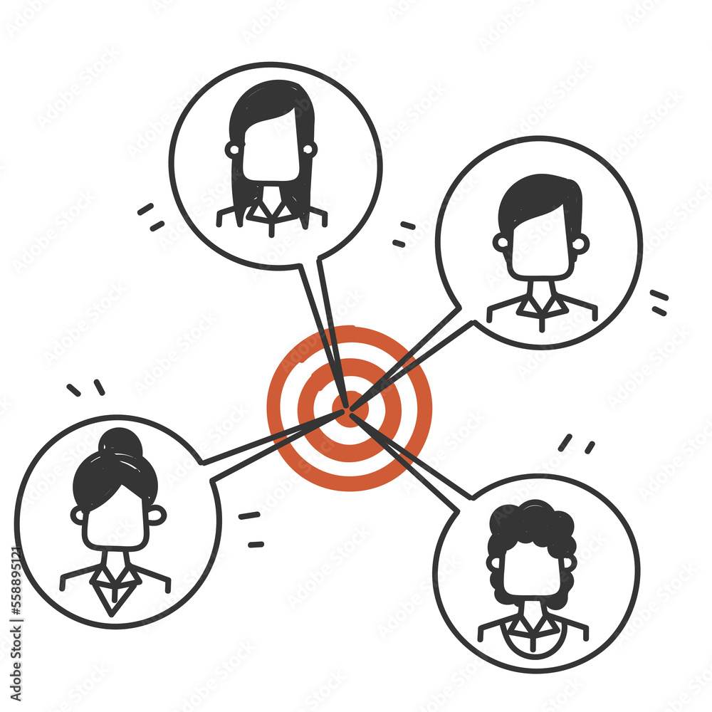 hand drawn doodle Target customer concept arrow illustration vector ...