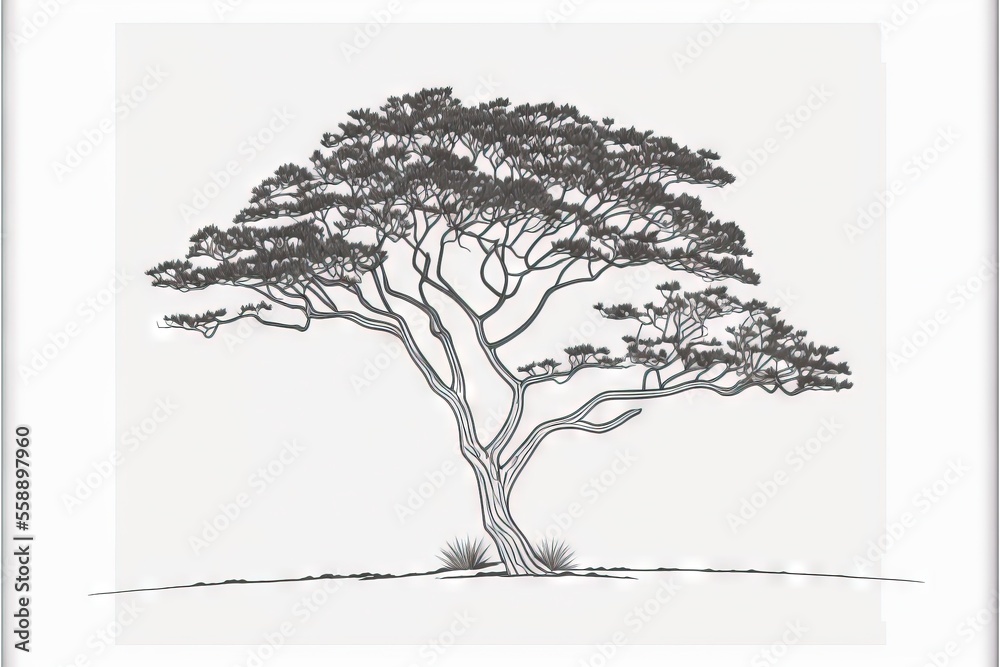 a drawing of a tree with a white background and a white border around ...