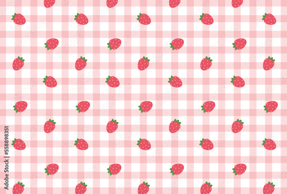seamless pattern with strawberries and gingham for banners, cards, flyers, social media ...