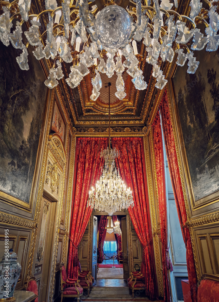 Beautiful decorated Napoleon apartments at Louvre palace. Royal family ...