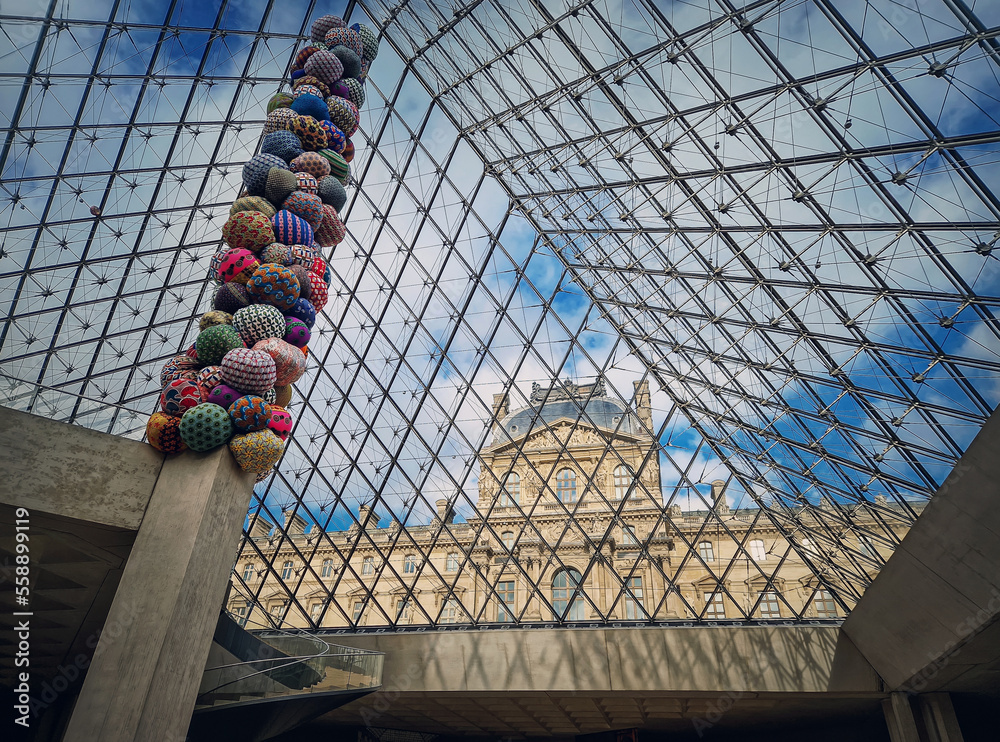Underneath the Louvre glass pyramid. Beautiful architectural details ...