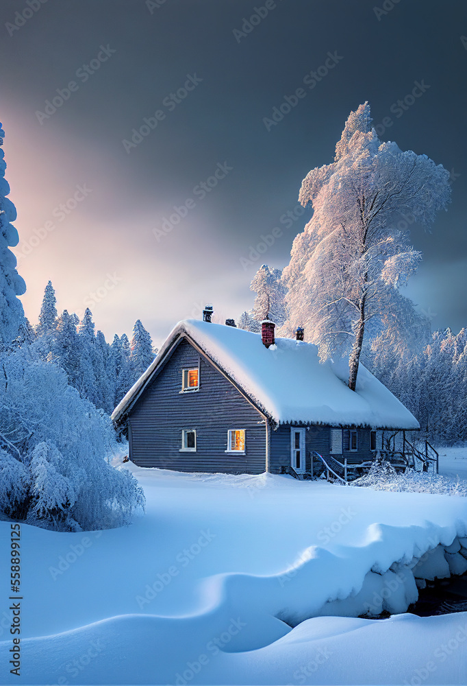 A sunny day quickly fading into night during winter in Finland. A ...