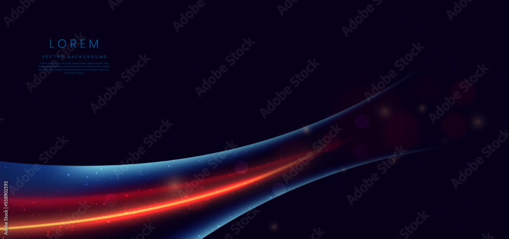 Abstract technology futuristic neon curved glowing red and blue light ...