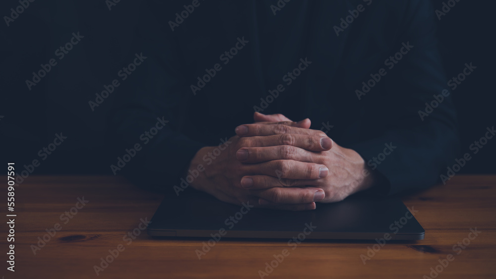 Christian life crisis prayer to god. man holding hands pray for god ...