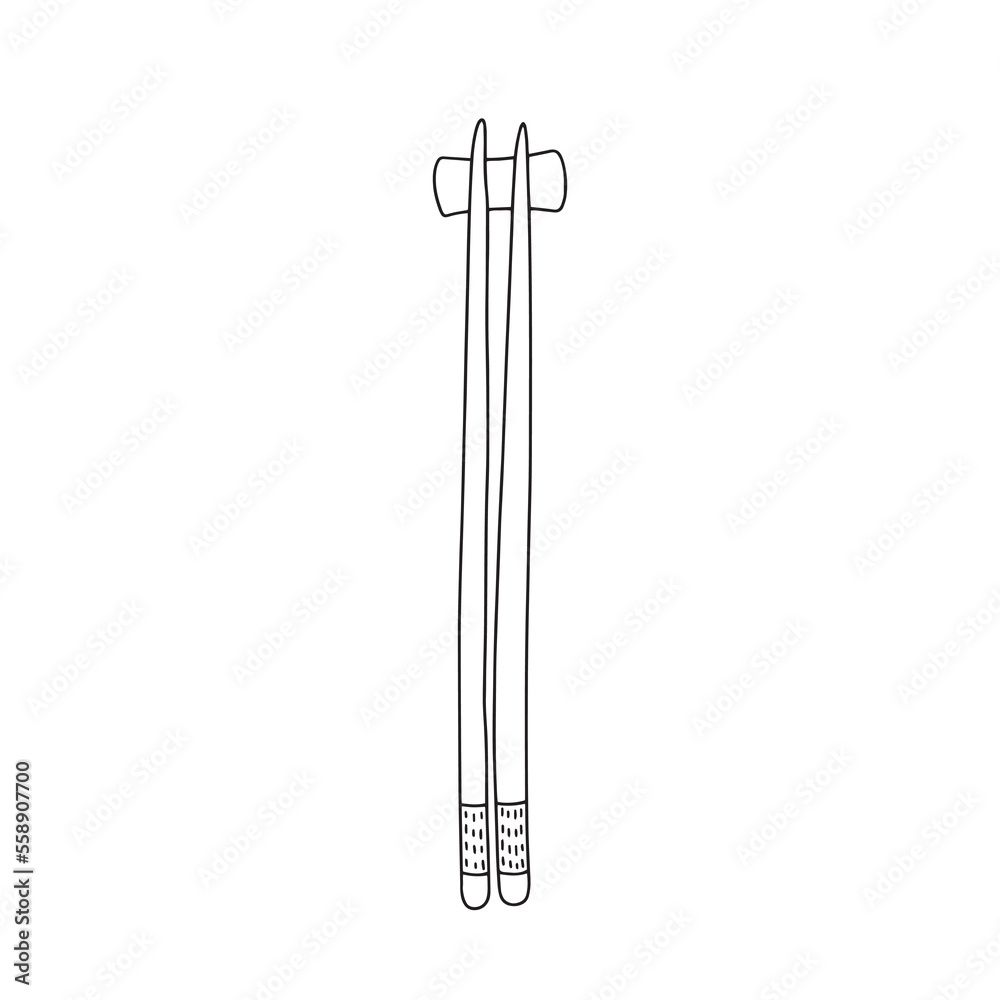 Doodle japanese chopsticks vector illustration. Hand drawn chopsticks ...