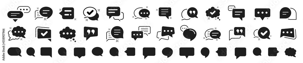 Set of Chat Message Bubbles icon. Approved, Checkmark box and Social ...
