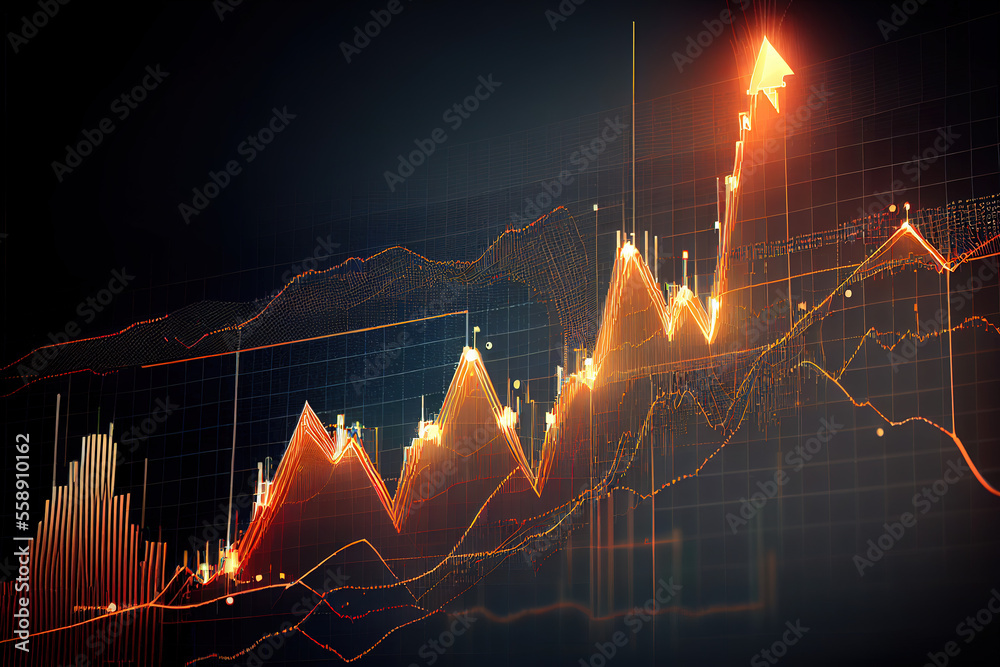 Closeup financial chart with uptrend line candlestick graph 2 with ...