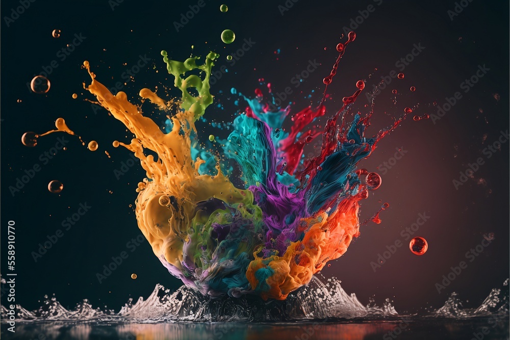 Splash of colors. Coloe explosion. Color drops. Dark background ...