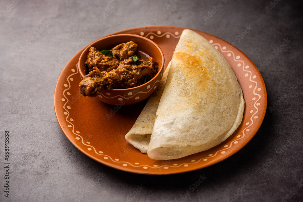 Chicken curry dosa is a south indian non vegetarian recipe Stock Photo ...