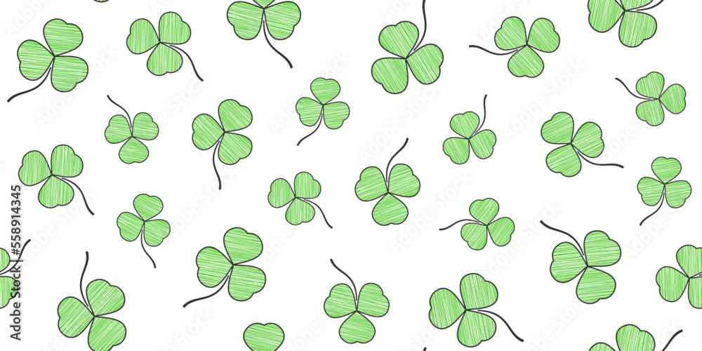 Clover leaves with a green linear texture and black edging on a white ...