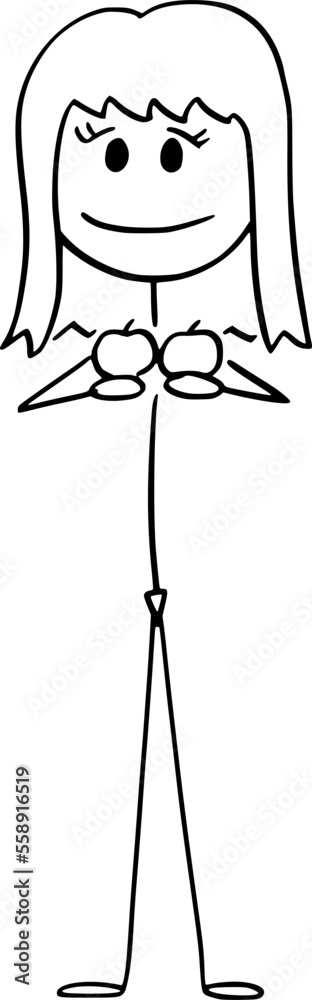 Woman Holding Two Apples as Breasts , Vector Cartoon Stick Figure ...