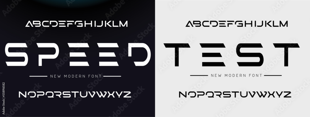 SPEED TEST Sports minimal tech font letter set. Luxury vector typeface ...