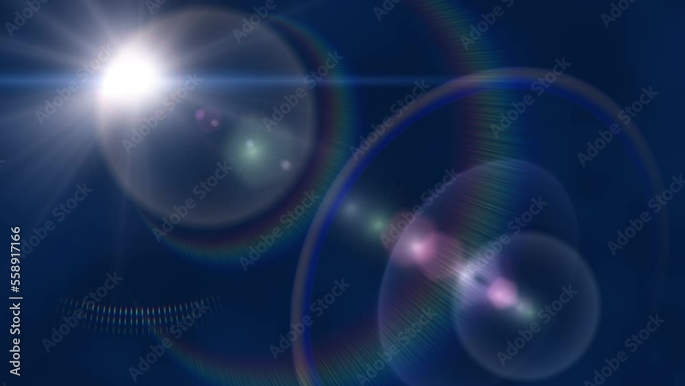 Lens flare motion from left to right animation in dark blue background ...