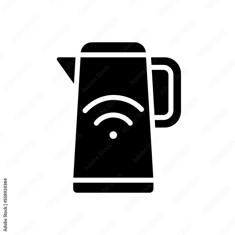 Smart kettle black glyph icon. Water boiling. Kitchen appliance. Remote ...
