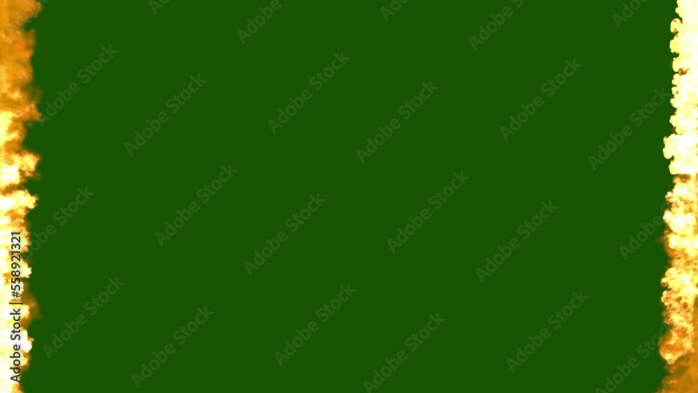 screen frame of two burning lines of fire - on green screen, isolated ...