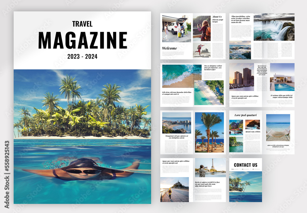 Travel Magazine Layout Stock Template | Adobe Stock