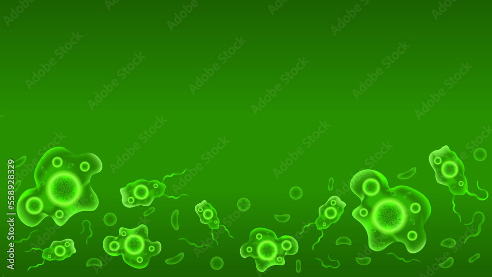 Amoeba background vector in green color, organism microbiology bacteria ...