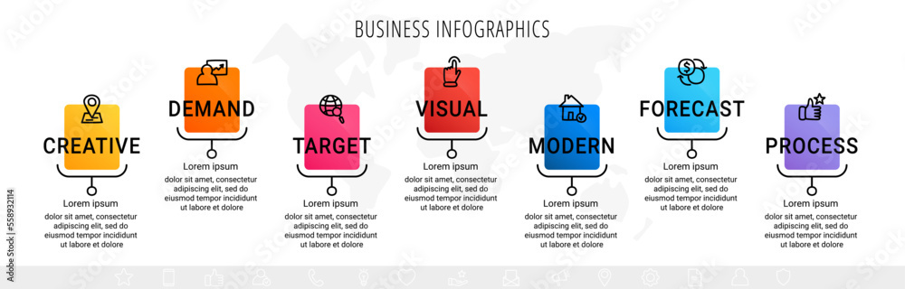 Vector line infographics with 7 rectangles. Business concept graphic ...