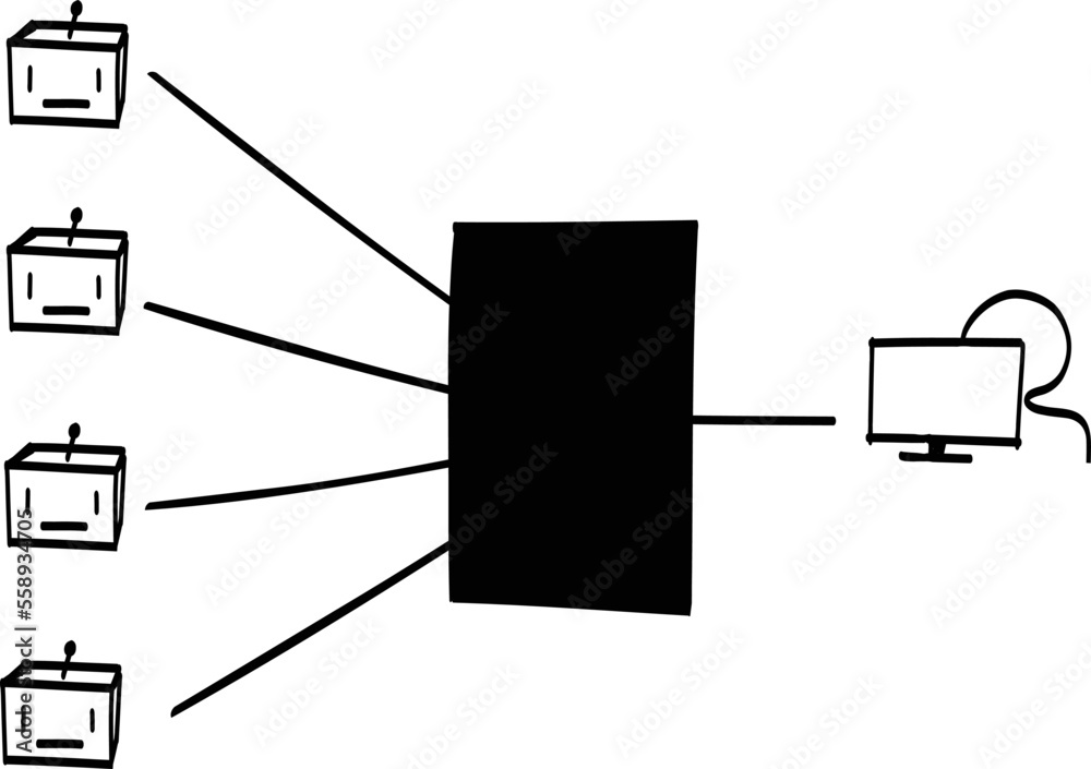 network diagram vector of robots or ai connecting to black box ...