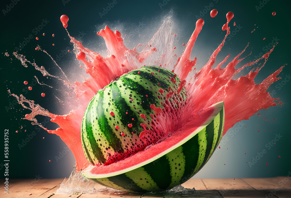 Fresh watermelon exploding with juice. Generative ai Stock Illustration ... Fresh watermelon exploding with juice. Generative ai Stock Illustration ...