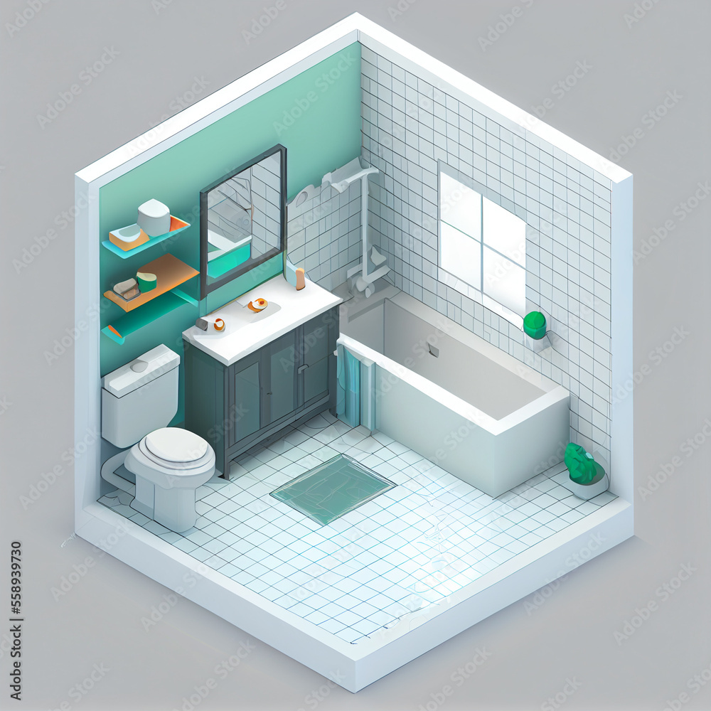 visualization of bathroom 3d, isometric Stock Illustration | Adobe Stock