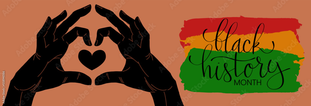 Black History month February banner with handwritten brush lettering ...