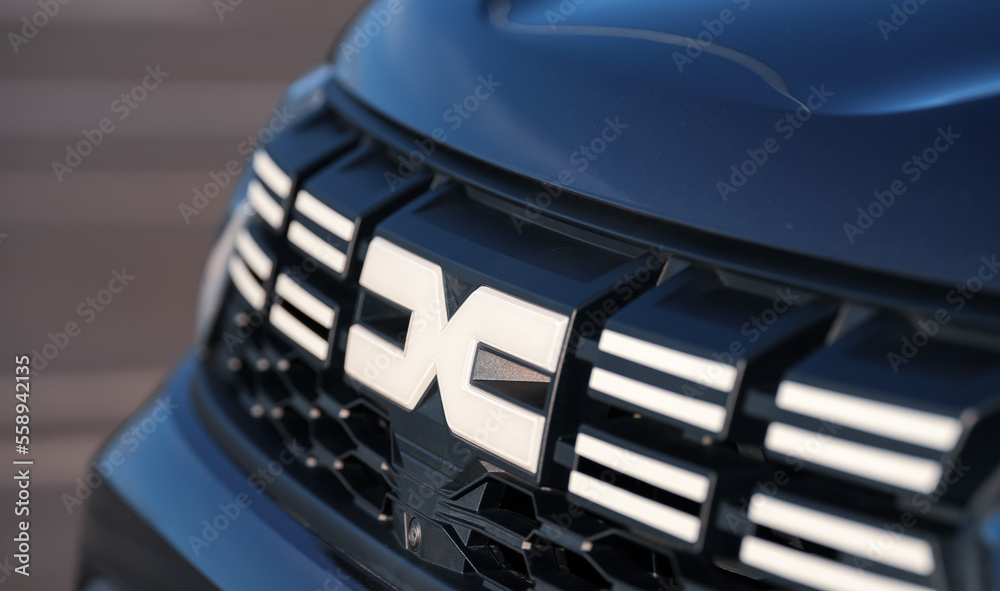 Dacia Duster. The new logo sign of Dacia company, part of Renault Group ...