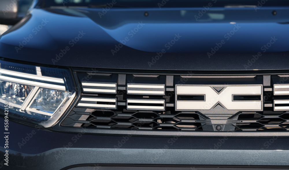 Dacia Duster. The new logo sign of Dacia company, part of Renault Group ...