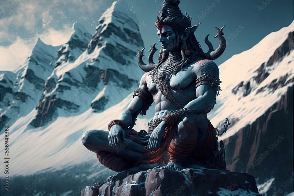 Hindu God Shiva Sculpture Art Generative AI Stock Illustration | Adobe ...