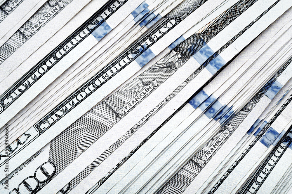 Stack of US paper currency. Dollars closeup concept. American Dollars ...