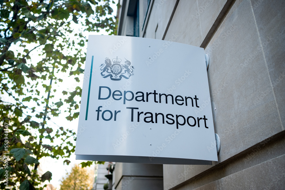 London- November 2022: Department for Transport logo and entrance sign- a UK government ...