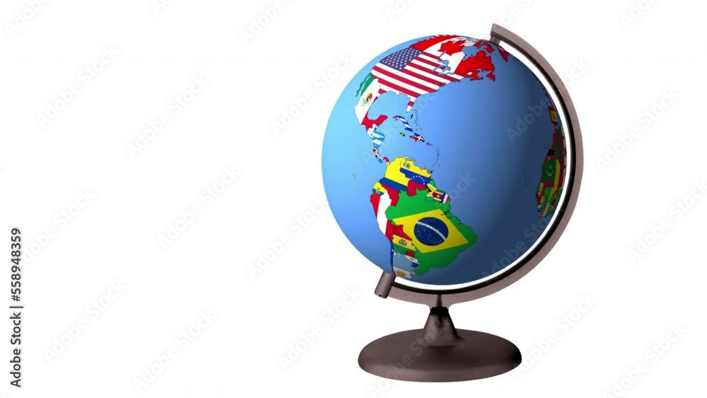 3d animation of the earth globe rotating with flags of the world ...