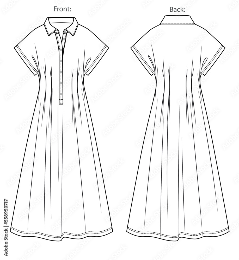 Vector sleeveless long dress fashion CAD, woman dropped shoulder shirt ...