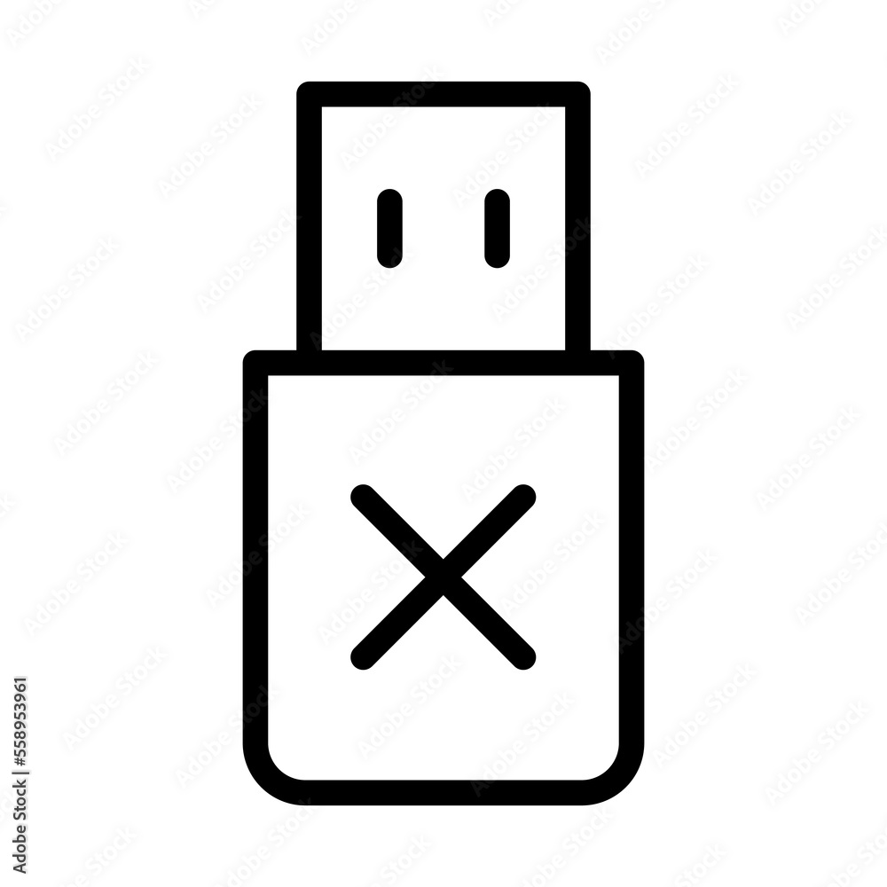 Flash drive remove icon line isolated on white background. Black flat ...