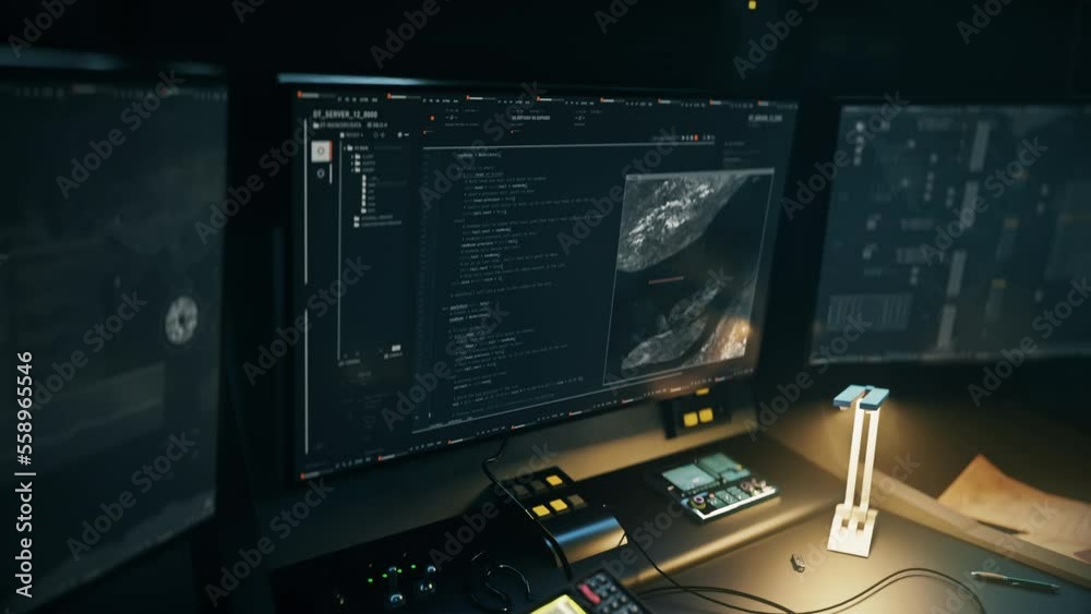 Futuristic network software running the scripts. Typing the script into ...