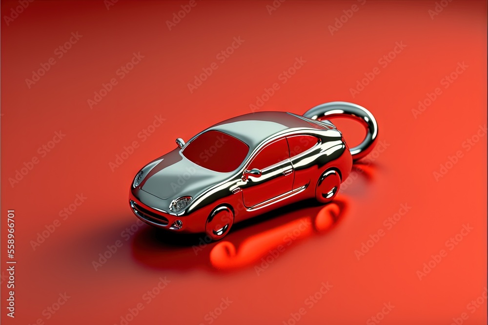 a red car keychain with a red handle on a red background with a red ...