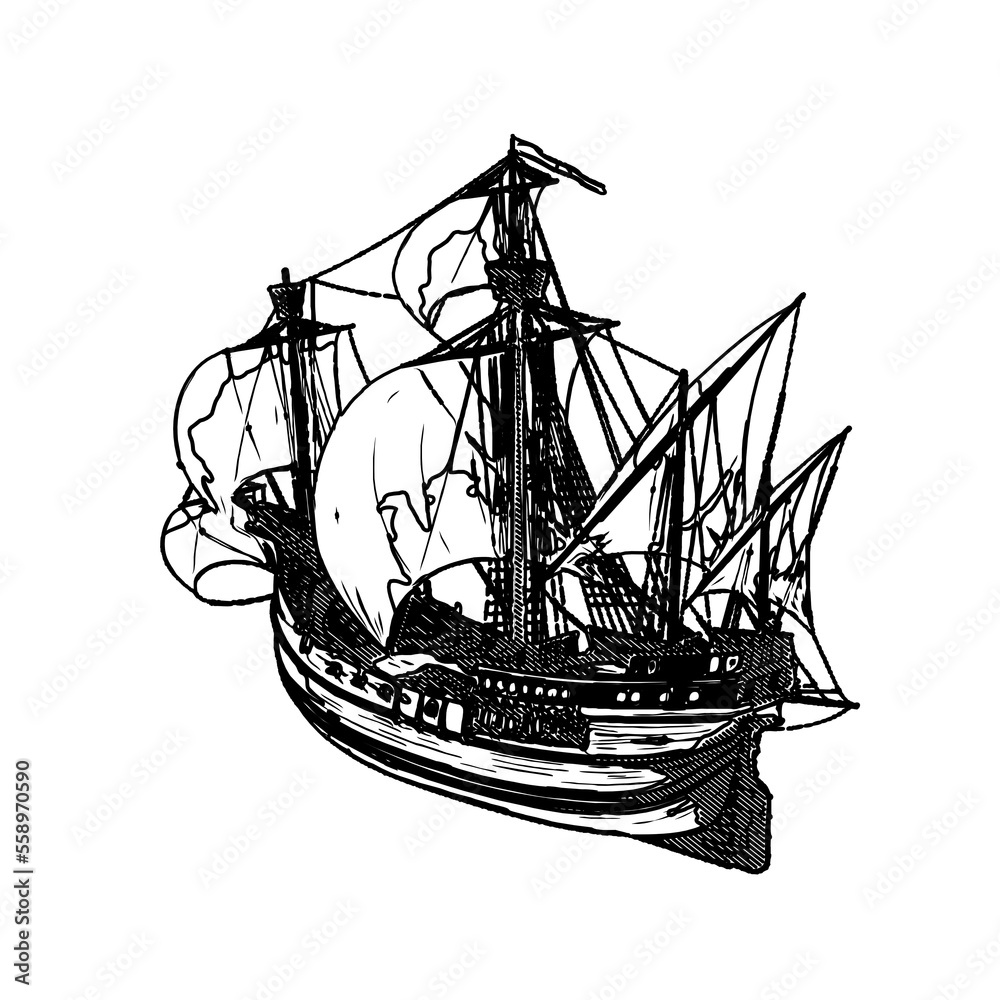 sketch of a ship drawing with a transparent background for learning to ...